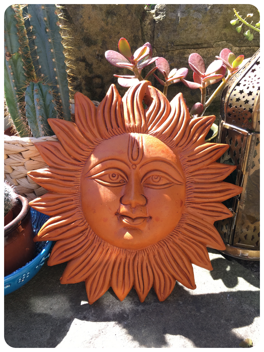 INDIAN SMILING SUN TERRACOTTA WALL PLAQUE – Penny Bizarre