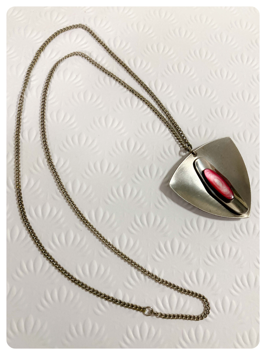 ORIGINAL VINTAGE 60’s 70’s STAINLESS STEEL MOTHER OF PEARL NECKLACE SI ...